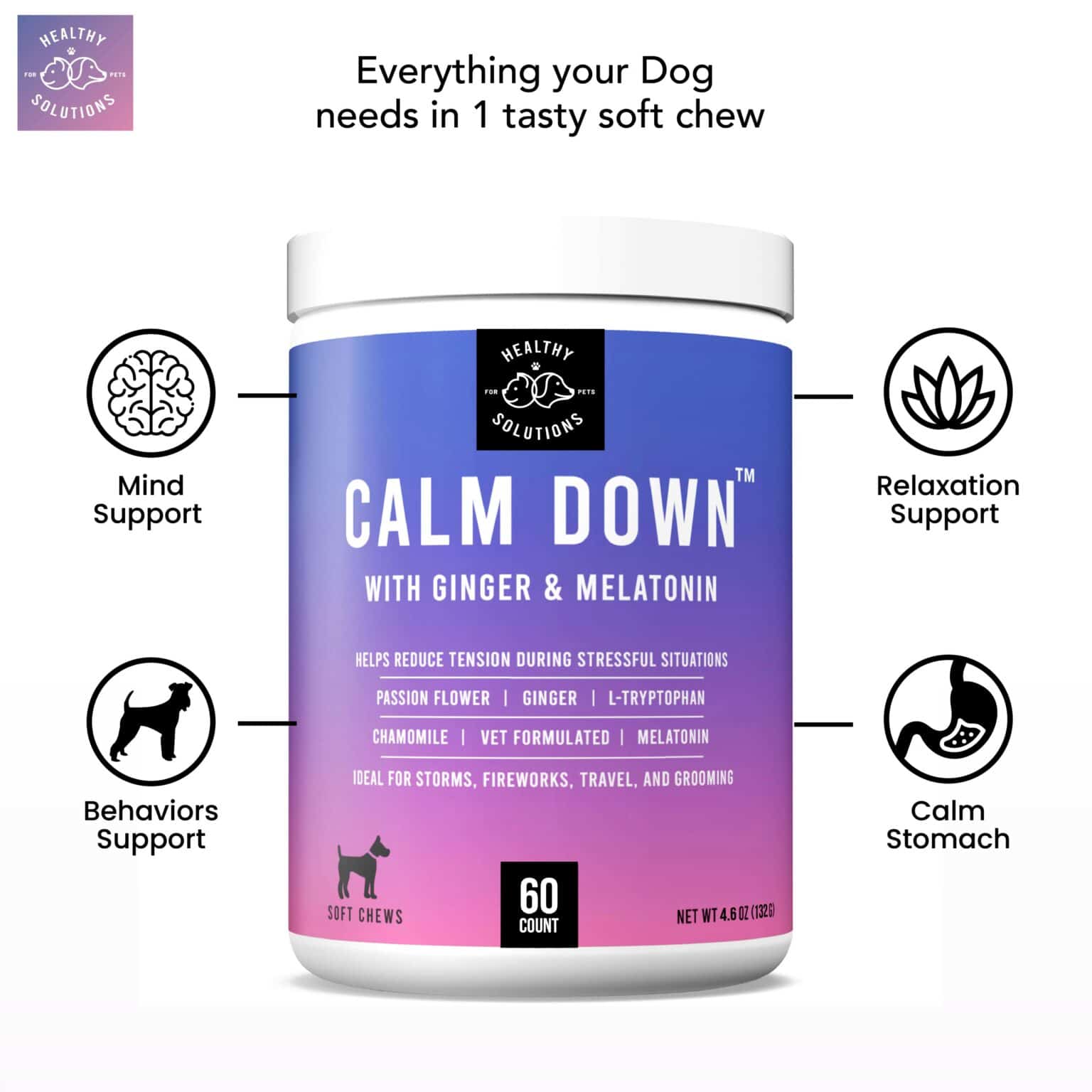 Dog Calming Aid Soft Chew Supplement with Ginger and Melatonin ...